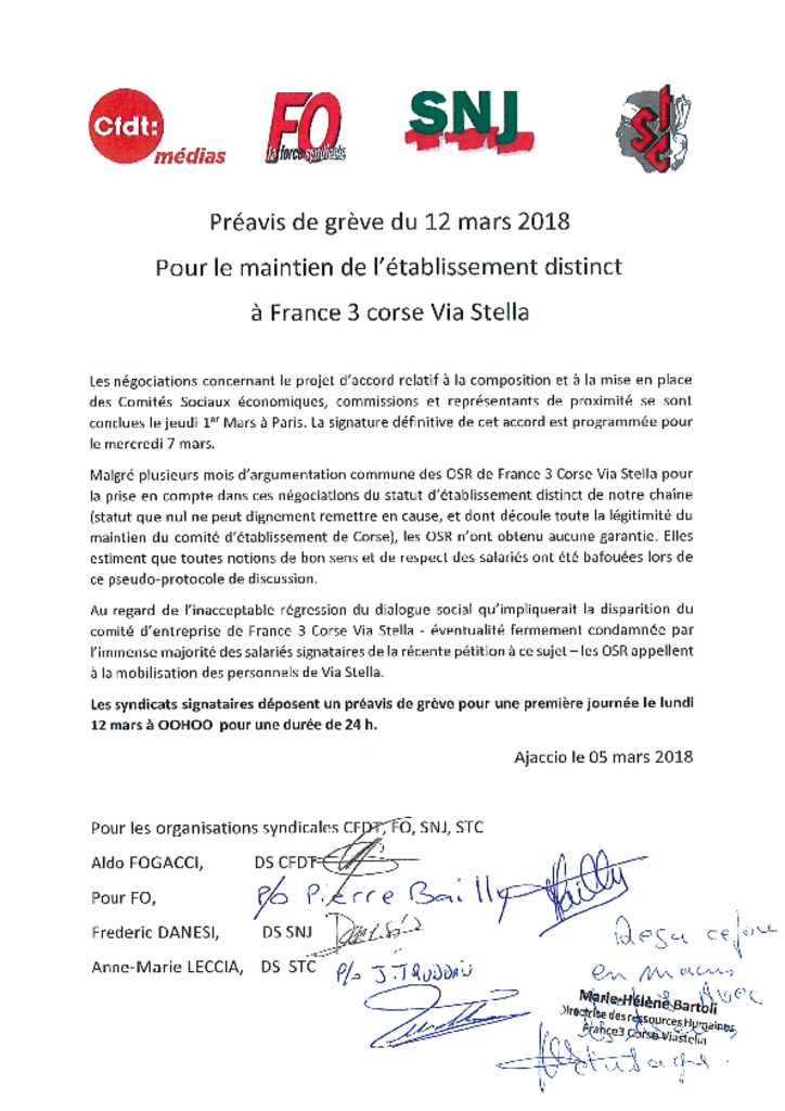 Préavis de grève du 12 mars 2018 : maintien de l'établissement distinct ... Préavis de grève du 12 mars 2018 : maintien de l'établissement distinct ...